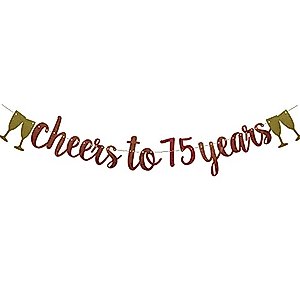 Cheers To 75 Years Banner,Pre-Strung, Rose Gold Paper Glitter Party Decorations For 75TH Wedding Anniversary 75 Years Old 75TH Birthday Party Supplies Letters Rose Gold ZHAOFEIHN