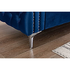 Legend Furniture Velvet Big Comfy Couch Living Room Square Arm Chesterfield 3seats Sofas, 104'', Blue