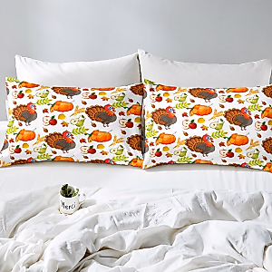 Erosebridal Thanksgiving Turkey Bed Sheets Set for Boys Girls Women Fall Decor Sheet Set Twin Size Rustic Farm Pumpkin Maple Leaf Fitted Sheet Autumn Harvest Flat Sheet Cute Wild Animal Turkey Sheets