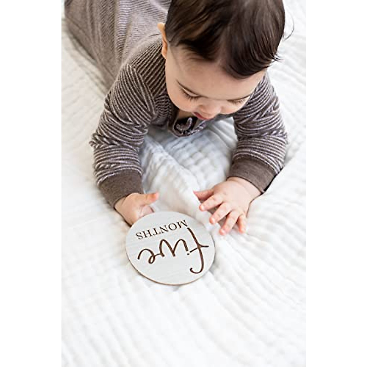 Little Pear Wooden Monthly Milestone Cards, Baby Milestone Photo Props, Wooden Monthly Photo Prop Cards