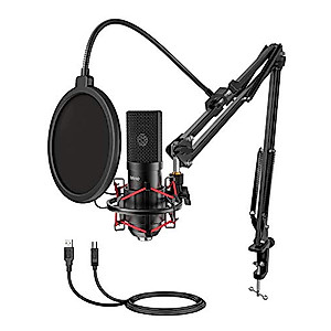 FIFINE USB Microphone Set with Flexible Boom Arm Stand Pop Filter, Plug and Play with PC Desktop Laptop Computer, Streaming Podcast Instrument Mic Kit for Home Studio (T732)