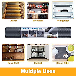 Corodo Shelf Liner, 12 Inch x 20 FT Non Adhesive Drawer Liner, Washable Shelf Liners for Kitchen Cabinets, Waterproof Non Slip Refrigerator Liners, Grey