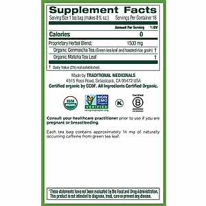 Traditional Medicinals Tea, Organic Green Tea Matcha, Genmaicha, Supports Health, 16 Tea Bags (6 Pack)