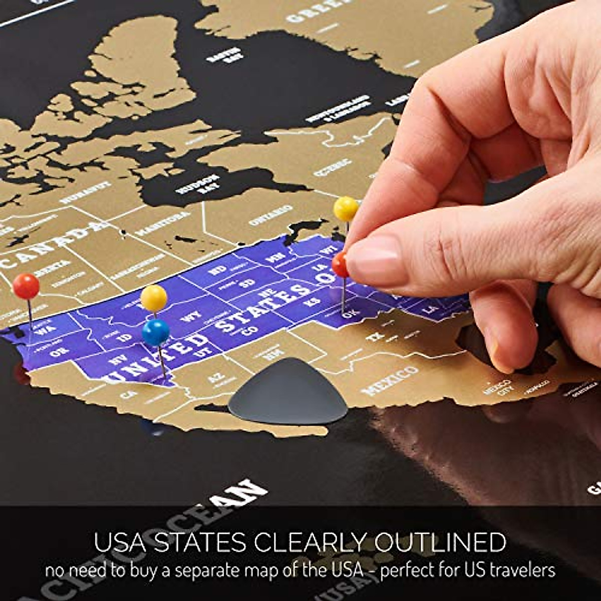 Scratch Off World Map - Extra Large - Black and Gold Scratchable World Map Poster - Best Travel World Map Gift - All Accessories - Premium Detailed Scratch Off Map of The World - for Globetrotters