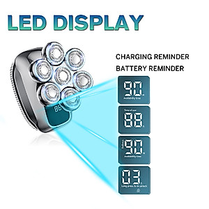 Head Shaver 7D Men’s 6-in-1 Electric Head Shaver for Bald Men, Head Electric Razor with Nose Hair Sideburns Trimmer, Waterproof Mens Grooming Kit, Anti-Pinch, LED Display, USB Rechargeable Washable