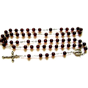 elegantmedical HANDMADE Garnet Gemstone Bead Catholic Sterling 925 Silver 5 DECADE ROSARY Cross Crucifix Necklace Womens/Girls