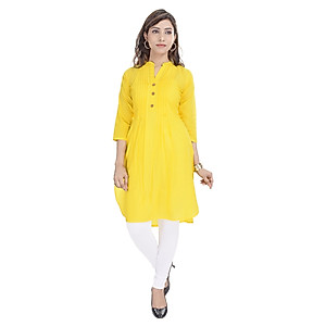 Chichi Indian Women's Plain Cotton Kurti Yellow For Casual/Daily/Party Wear