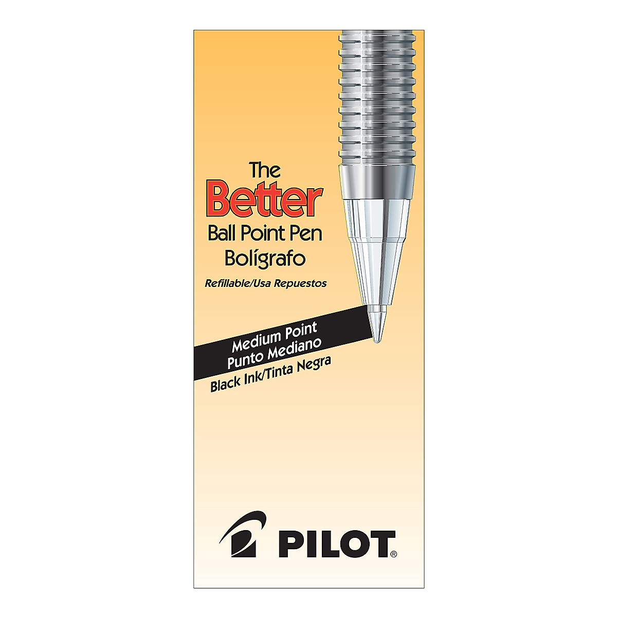 PILOT The Better Ball Point Pen Refillable Ballpoint Stick Pens, Medium Point, Black Ink, 12-Pack (35711)