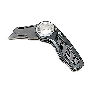 Excel Blades Revo Folding Pocket Utility Knife - Aluminum Body Heavy Duty Box Cutter with Holster, Anti-Slip Finger Loop Design Grip, Quick Change Blades and 3 Lock Positions Design, Grey