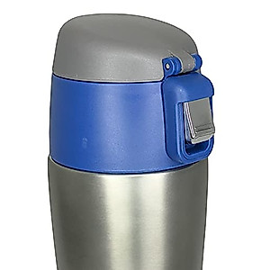 DEDEYA Samily 16oz/473ml Stainless Steel Vacuum Insulated Glass Bottle featured with an easy open flip-top cap, with glass liner inside. keep beverage hot or cold for hours.（Navy Lid ）