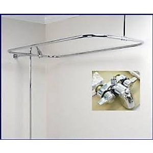 My PlumbingStuff R2200A Clawfoot Tub Shower Faucet and Rectangular Combo Set - 3 ⅜-Inch Center-Diverter Faucet in Chrome - ¾” MIP Connections - 61” 2-Piece Riser with Shower Head -42” x 27” Shower Rod