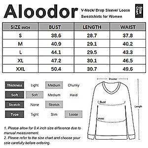 Aloodor Black Sweatshirt for Women Long Sleeve V-Neck Pullover Shirts Casual Fall/Winter Tops L