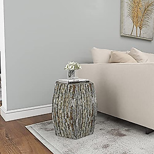 Deco 79 Mother of Pearl Shell Handmade Side End Accent Table Shell Mosaic Hexagon End Table with Brown Accents, Side Table 16" x 16" x 16", Gray