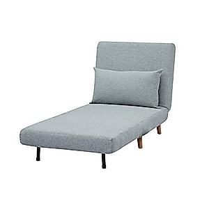 GIA Tri-Fold Light Gray Single Seat Convertible Futon with wooden effect leg/Sofa Bed with Romevoable pillow, Extra Thickness,Flexible position change and Space-Saving.