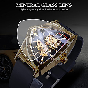 Winner Transparent Man Mechanical Watches Skeleton Dial Triangle Wrist Watch Silicone Strap Military Watch Punk Reloj Hombre