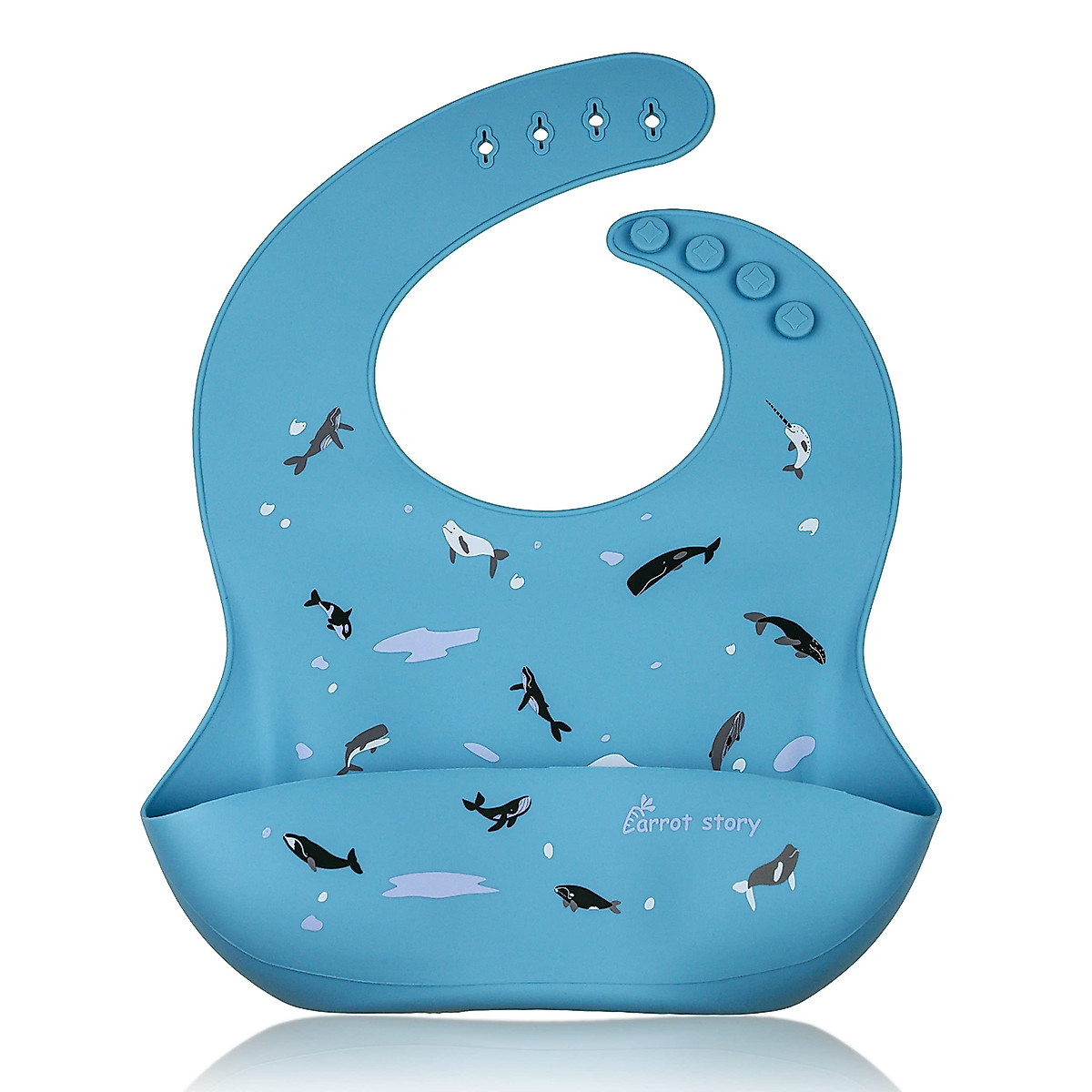 Carrot story 100% Silicone Pocket Baby Toddler Bibs, Waterproof Washable Bibs, BPA Free, Microwave/Dishwasher Safe, Set of 2 (Whales & Rockets)
