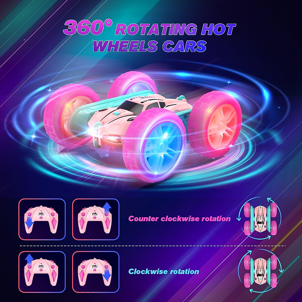 RC Stunt Car, 2.4Ghz Remote Control Car for Kids, Hand Controlled RC Car with Cool Light, Gesture RC Car 360° Rotating RC Crawler 4WD Off Road Drift RC Stunt Race Car Gift Toy for Boys Girls Aged 6-12