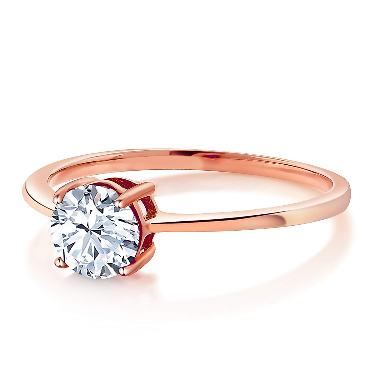 Gem Stone King 10K Rose Gold White Zirconia Solitaire Engagement Ring For Women (1.50 Cttw, Round 6MM, Gemstone Birthstone, Size 7)