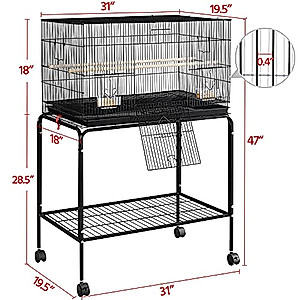 Yaheetech 47-inch Rolling Breeding Flight Bird Cages for Parakeets Budgies Finches Cockatiels Conures Lovebirds Canaries Parrots w/Detachable Stand, Black