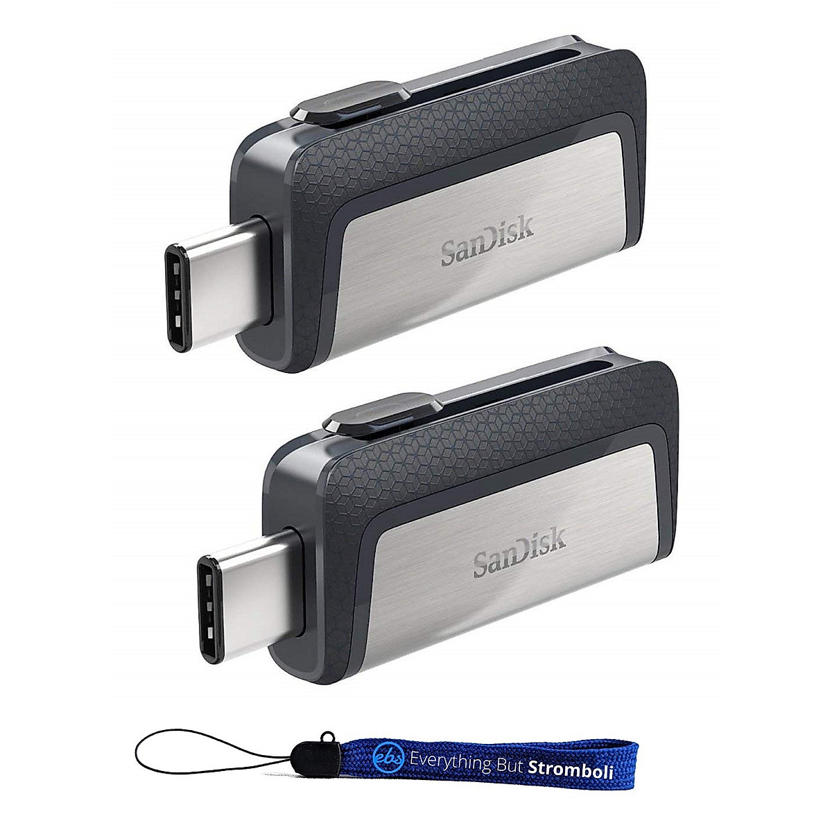 SanDisk 16GB Ultra Dual Drive USB Type-C (SDDDC2-016G-G46) Two Pack Bundle with Everything But Stromboli Lanyard