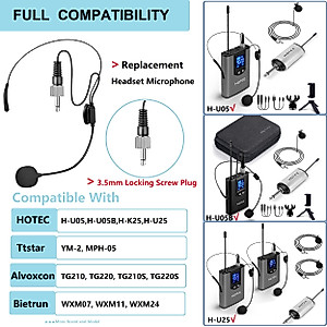 HOTEC Replacement Headset Microphone with 3.5mm Locking Screw Plug, Unidirectional Microphone Replacement Mic Compatible Wireless Microphone System