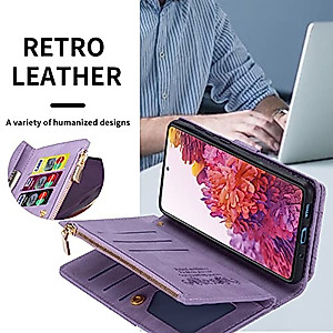 Phone Case for Samsung Galaxy S20 FE 5G 6.5 inch Wallet Cover With Screen Protector Flip Zipper Credit Card Holder Cell Accessories S 20 EF UW S20FE5G S20FE 20S S2O Fan Edition 4G G5 Women Men Purple