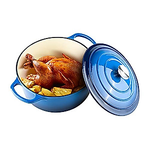 Miereirl 6 QT Enameled Dutch Oven Pot with Lid, Cast Iron Dutch Oven with Dual Handles for Bread Baking, Cooking, Non-stick Enamel Coated Cookware (Dark Blue)
