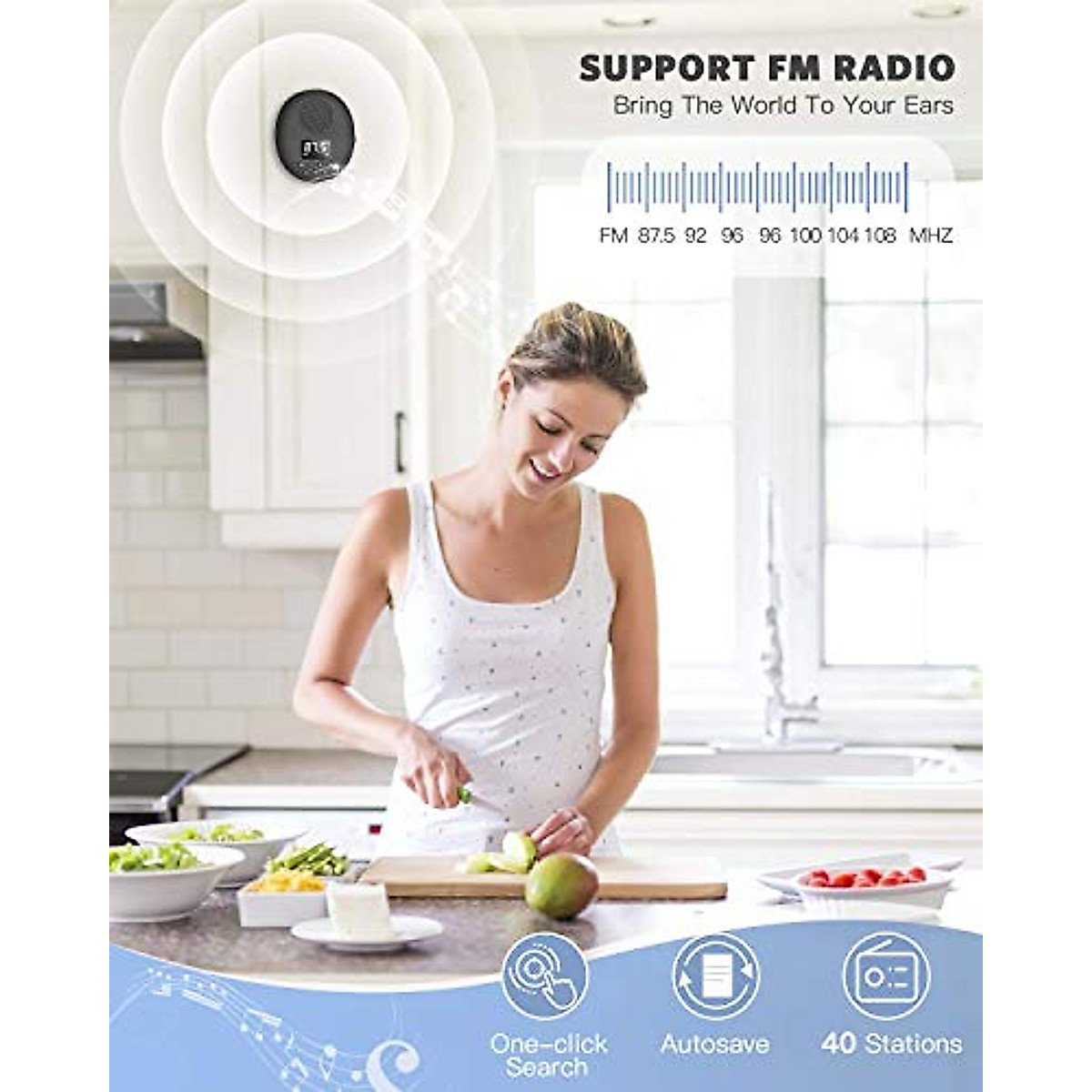 Shower Radio Speaker with Bluetooth 5.0, AGPTEK Waterproof Wireless Bathroom FM with Suction Cup 12H Long Playback Time, Lanyard, LCD Screen Display, Handsfree Calling, Storage Card Playback Black