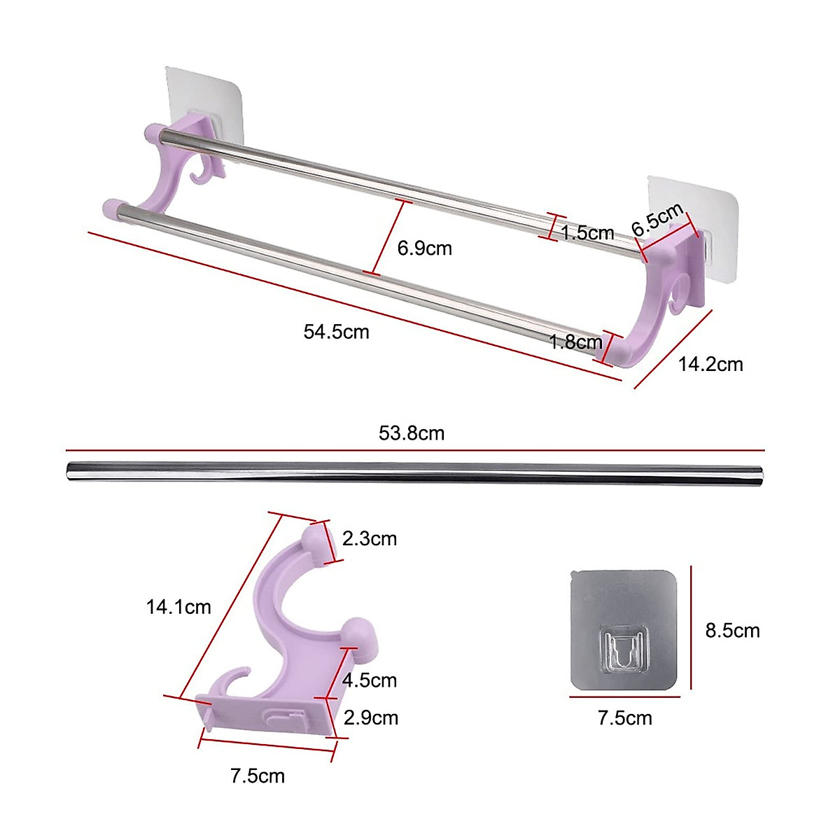 Yulhao Bar Counter Bathroom Kitchen Rack Double Towel Rack, Household Storage Stainless Steel Door Cabinet Rack (Color : Purple)