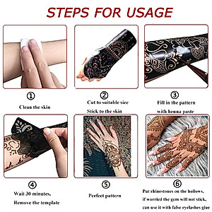 QSTOHENA Henna Tattoo Stencils kit, 12 Sheets Temporary Tattoo Stickers for Women Girls Indian Arabian Reusable Hand Tattoo Templates