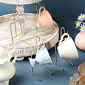 16 Pcs Small Tea Cup and Saucer Display Stand Holder Rack China Metal Cup Saucer Holder Gold Tea Cup Holder Cup and Saucer Display Shelf Coffee Mug Organizer for Tea Cup Plate Teapot