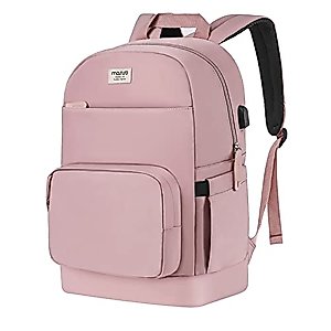 MOSISO 15.6-16 inch 20L Laptop Backpack for Women Men College School Student with USB Charging Port&Luggage Strap&Front Raised Pocket, Travel Business Polyester Anti-Theft Bookbag Daypack, Soft Pink
