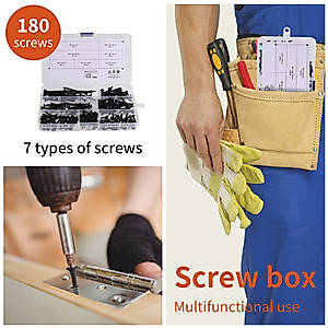 LTYLL,ITYII 180 PCS #6 Quality Carbon Steel Philips self-Tapping Screws with fine Thread and countersunk Head, a Set of 7 Different Wood Screws, Suitable for Dry Wall