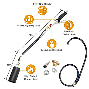 Weed Burner Torch For Propane Tank Kits,Snow Removal Flame Thrower With Push Button Igniter,Fire Starter Torch For Burning Weeds,Overgrown Paths,Melt Ice,Roofing,Asphalt