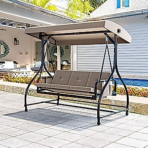 YITAHOME Outdoor Porch Swing, 3 Person Patio Swing Chair with Adjustable Canopy, Removable Cushion,Suitable for Garden, Poolside, Balcony,(Beige Grey)