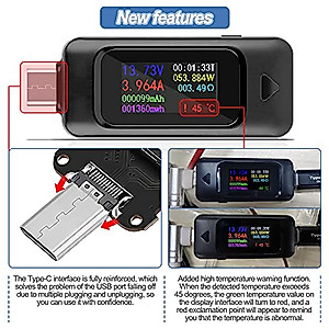 MakerHawk Type-C USB Meter Tester Power Meter USB Multimeter Voltage and Current Tester 0-5.1A 4-30V USB Power Tester Multi-function Tester Display Capacity Voltage Current Detector