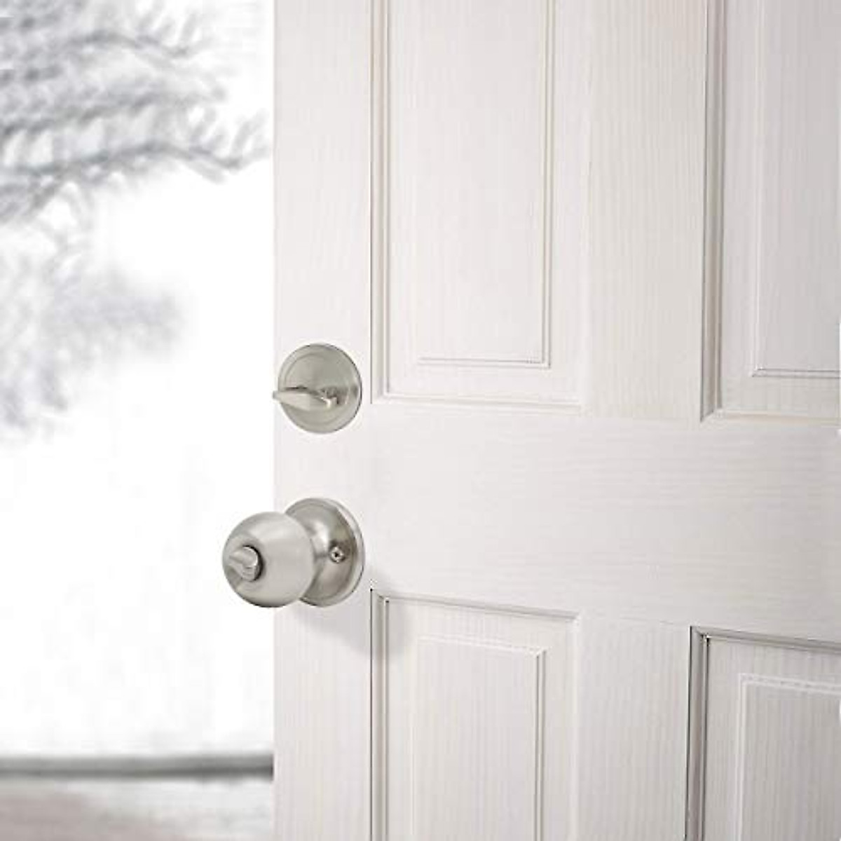 Gobrico Keyed Alike Entry Door Knob and Single Cylinder Deadbolt Lock Combo Set for Entrance and Front Door with Satin Nickel Finish,1 Pack