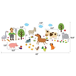 Farm Animal Barnyard Wall Decals for Kids - Farming Baby Room Children Stickers for Toddlers Bedroom - Animal Wall Decor Nursery Art [>40 Art playroom clings] + Free Bird Gift!