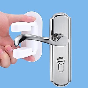 4 Pack Child Proof Door Lever Lock, Door Handle Lock 3m Strong Adhesive Baby Door Lock No Drilling Child Safety Durable ABS Simple Install, No Tools Needed, white