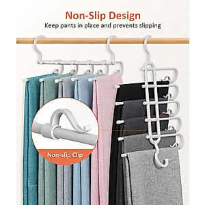 Upgraded 3 Pack Pants Hangers Space Saving, Non Slip Pants Organizer for Closet, 5 Tier Jean Hangers, Multi Hangers Space Saving Closet Organizers for Trousers Scarves