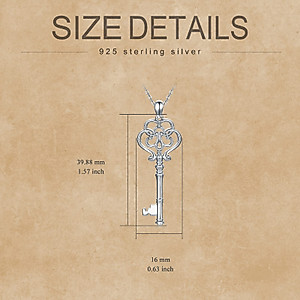 YAFEINI Victorian Key Necklace 925 Sterling Silver Retro Vintage Key Jewelry Gifts for Women