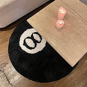 Black Area Rug, Billiard Pool Eight Ball Carpet, Non-Slip Flocking Floor Rug Doormat for Living Dining Dorm Room Bedroom Decor (31.5''x31.5'')