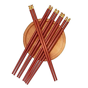 Gixaxak Natural solid wood chopsticks metal gold zodiac Chopsticks Reusable Chopsticks Multipack Dishwasher Safe Chop Sticks Non-slip Holiday gift cartoon cute one person chopsticks (Rat #9)