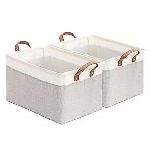 STORAGEIDEAS Storage Basket Bins with Metal Frame, Extra Large Collapsible Fabric Storage Baskets for Organizing Shelf, Basket Organizer W/Handles for Toys Towels, Laundry, Nursery, 2-Pack, White Grey