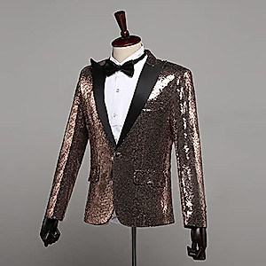 Men's Shiny Sequins Suit Blazer One Button Sequin Festival Party Tuxedo Slim Fit Banquet Prom Wedding Sport Coat (Brown,Medium)