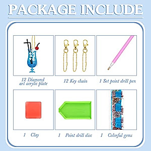 12 Pcs Drinks Diamond Painting Keychain Kits Crystal Drinks Diamond Painting Ornaments Summer Full Diamond Drinks Keychain Summer DIY Diamond Art Keychains for Adults Kids Purse Backpack Handbag