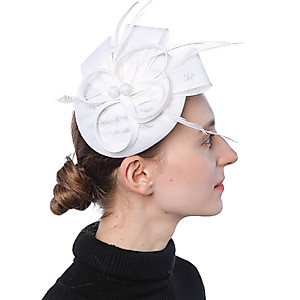 Coolwife Womens Fascinator Hat Sinamay Pillbox Flower Feather Tea Party Derby Wedding Headwear (A White)