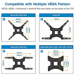 Full Motion TV Wall Mount Bracket Articulating Arms Swivels Tilts Extension Rotation for Most 26-55 Inch LED LCD Flat Curved Screen TVs, Max VESA 400x400mm up to 66lbs by Pipishell