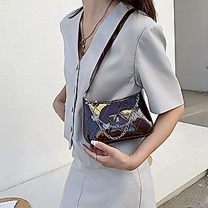 GeometricPolka Clutch Shoulder Tote Handbag for Women Casual Fashion Small Shoulder Bag with Butterfly Chain Strap and Zipper Closure (Brown, One Size)