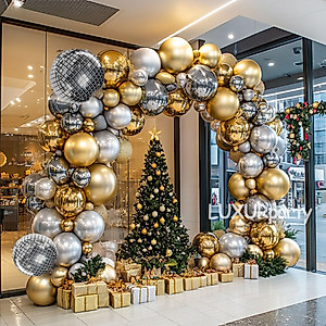 Chrome Gold Silver Balloon Garland Kit-Metallic Gold Silver Balloons and 4D Disco Silver Foil Mylar Balloons Arch for Birthday Baby Shower Graduation Bachelorette Wedding New Year Party Decoration